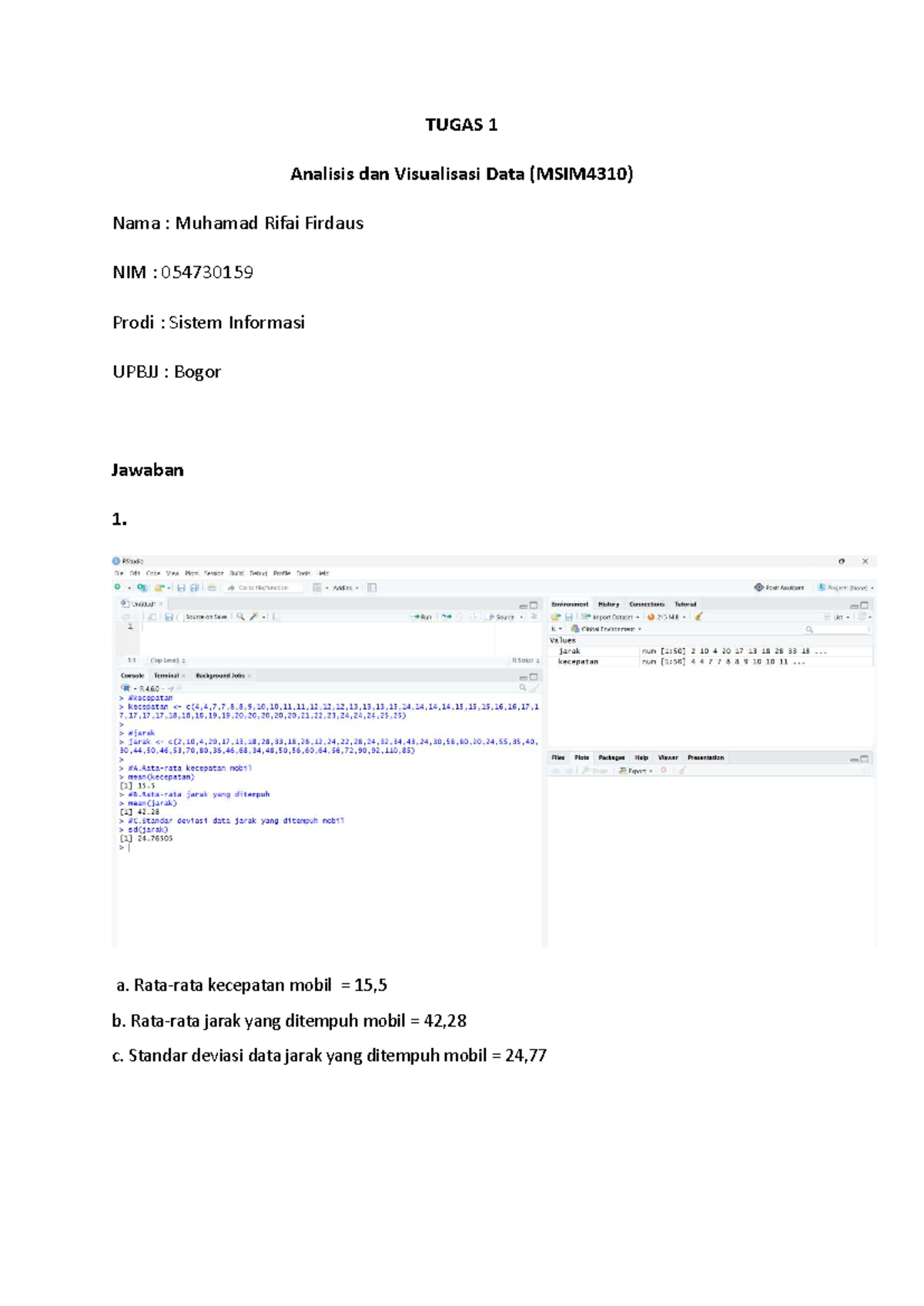 Tugas 1: Analisis dan Visualisasi Data (MSIM4310) - Studocu