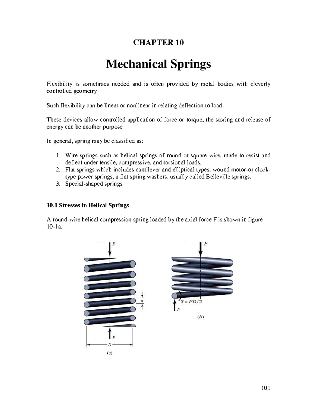 ME301 Chapter 10: Mechanical Springs Design and Analysis - Studocu