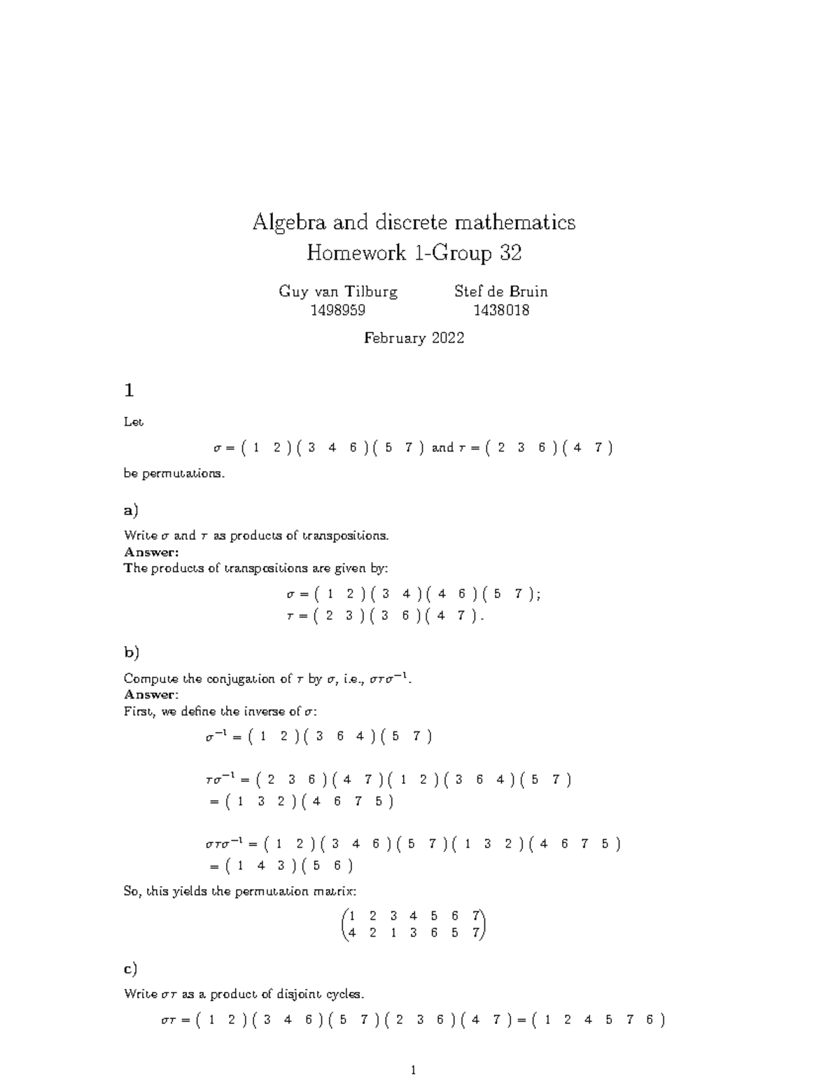 Algebra en discrete wiskunde Homework 1 - Algebra and discrete ...