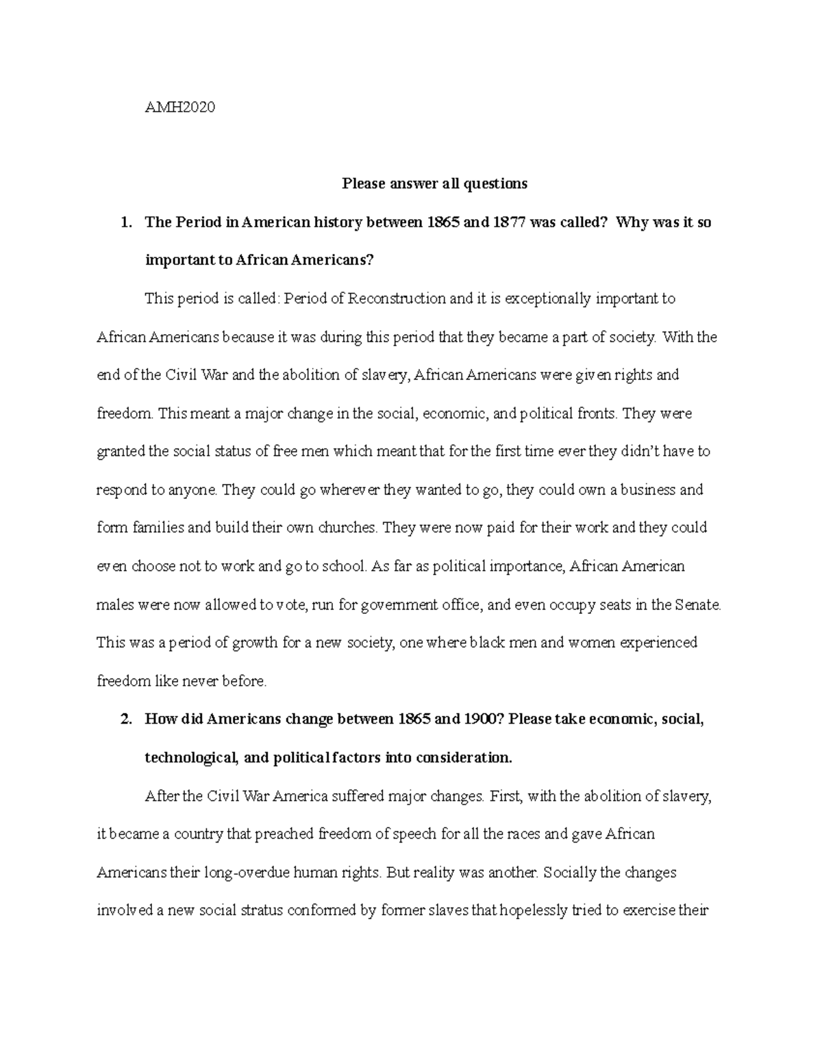 AMH2020 Assignment - Examining Reconstruction Era Changes in America ...