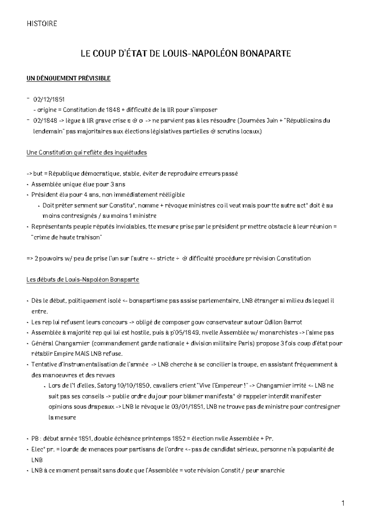 Coup d'État de Louis-Napoléon Bonaparte - Fiche d'étude sur le CE du 02 ...