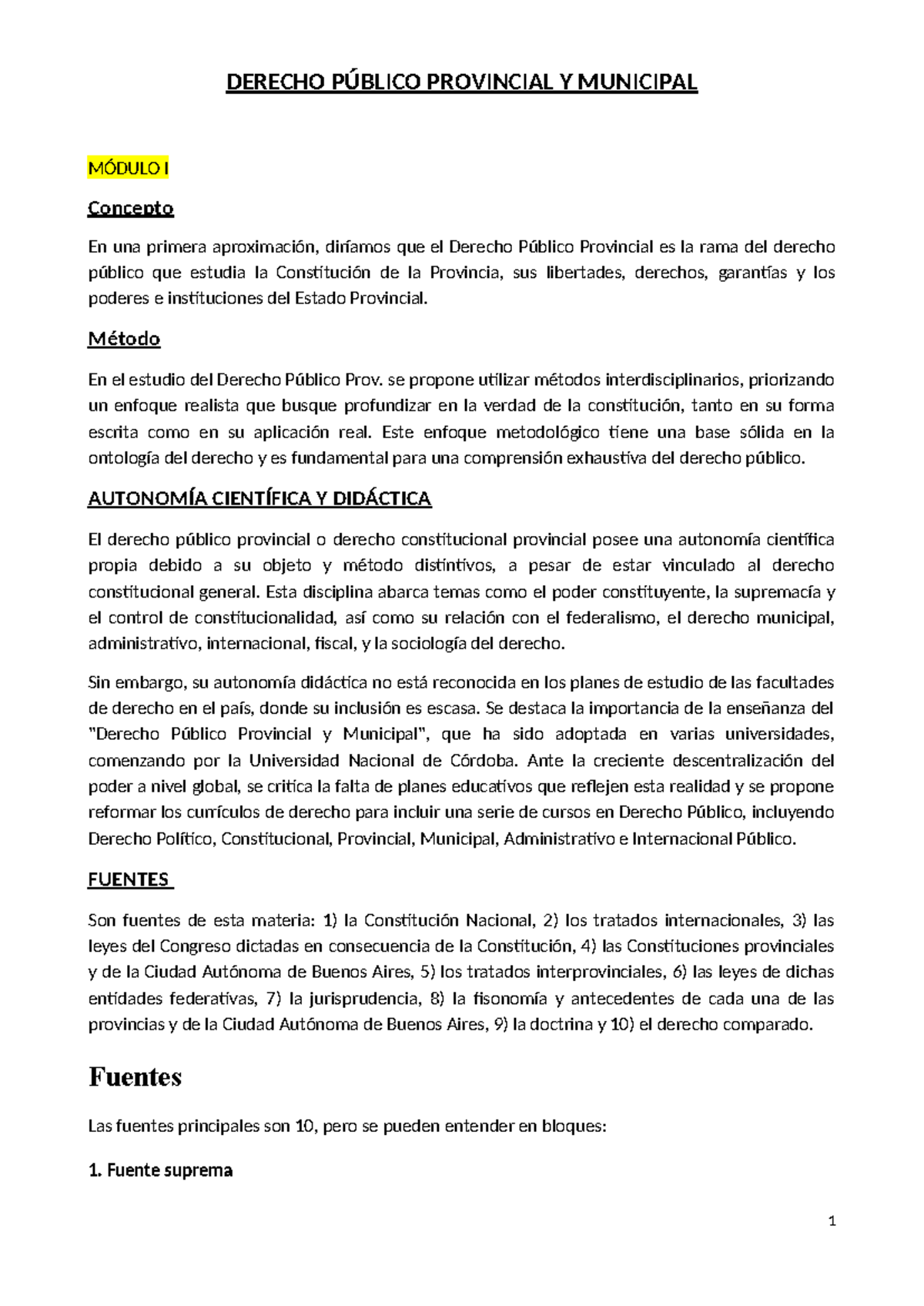 DERECHO PÚBLICO PROVINCIAL Y MUNICIPAL MÓDULO I: Conceptos y Fuentes ...