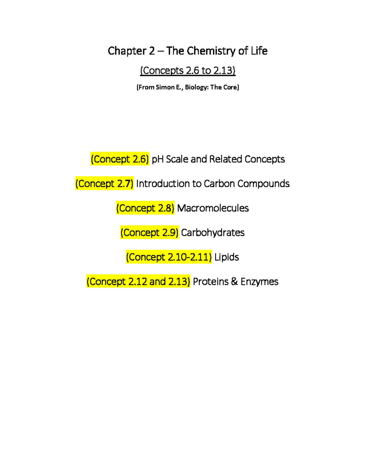 Diversity of Life 2 - Chemistry of Life (Simon E., Biology the Core) - Chapter 2 – The Chemistry ...