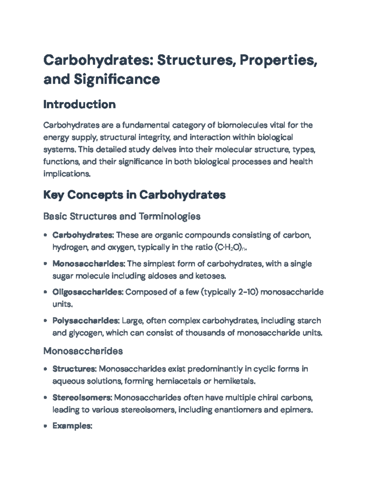 Carbohydrates: Structures, Functions, and Health Implications (BIO 101 ...