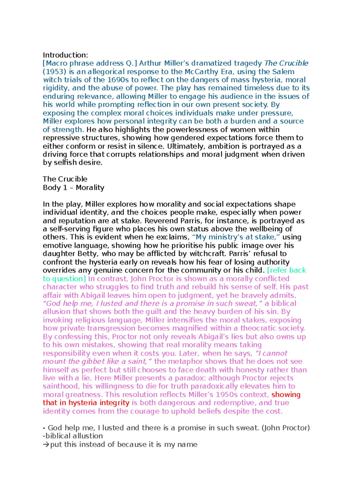 Common Module HSC Final Essay: The Crucible's Themes of Morality ...