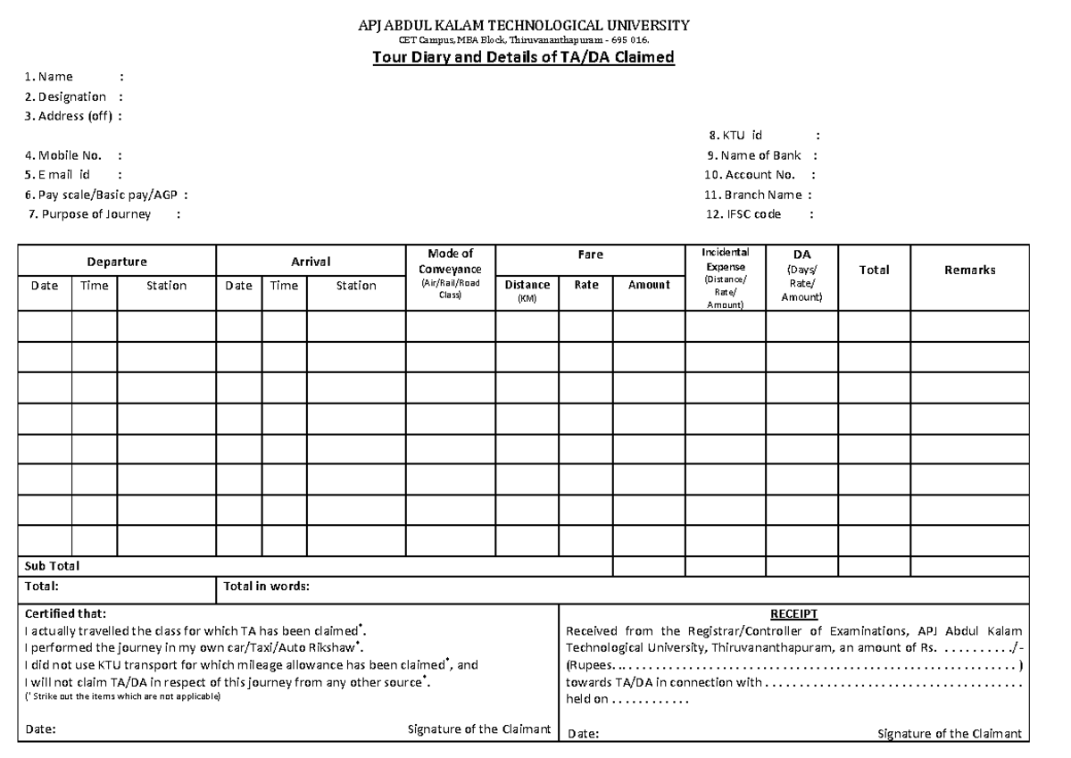 TADA Format for Claim Submission - APJ KTU - Studocu