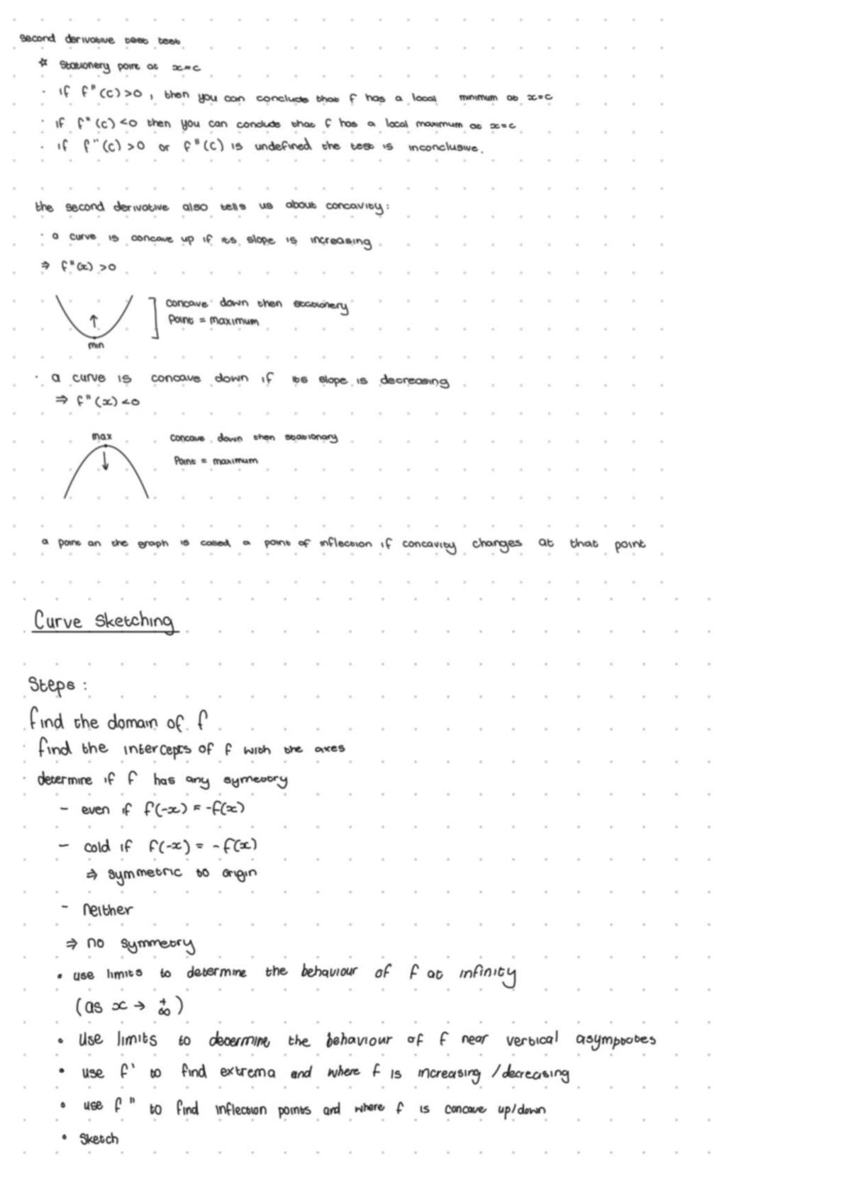 Math 101: Second Derivative Test and Curve Sketching Notes - Studocu