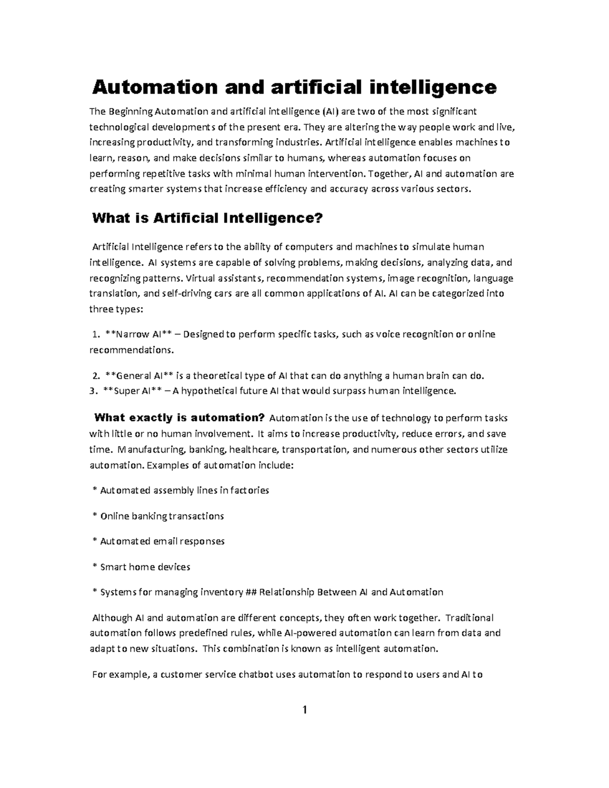 AI and Automation Assignment (Course Code: AI101) - Studocu