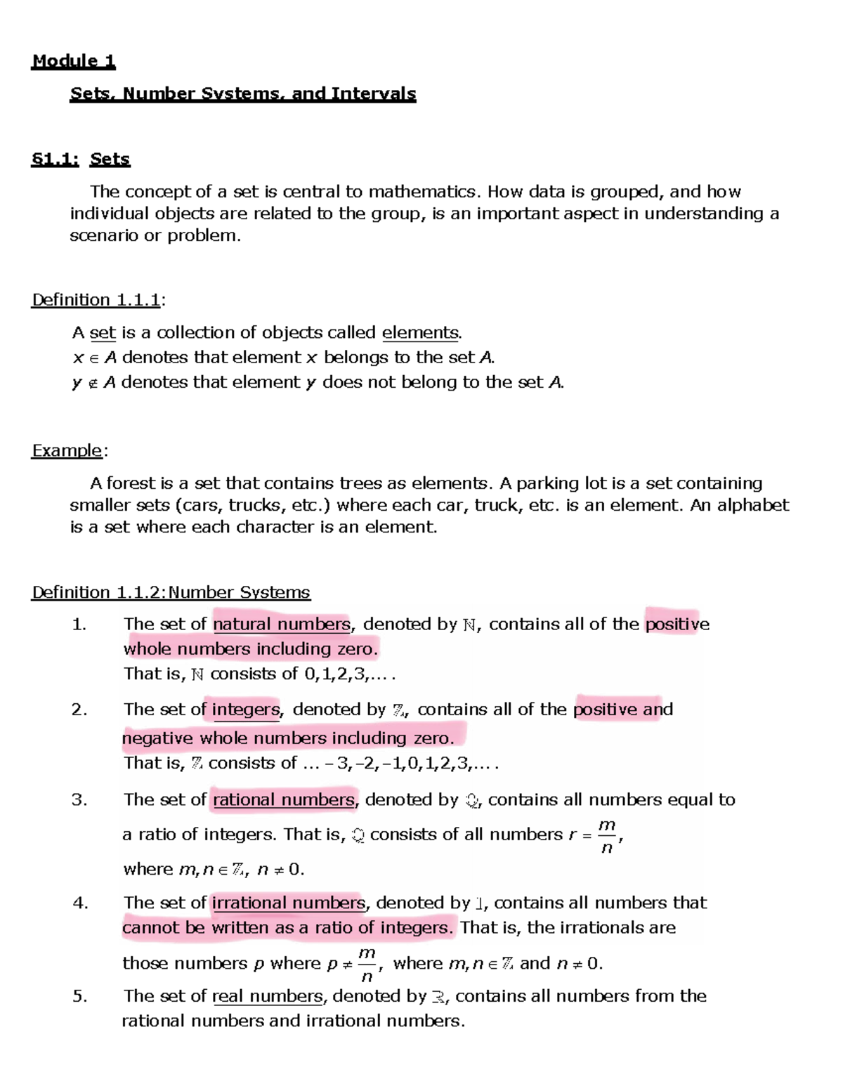 Precalculus M1: Sets, Number Systems, and Intervals Overview - Studocu