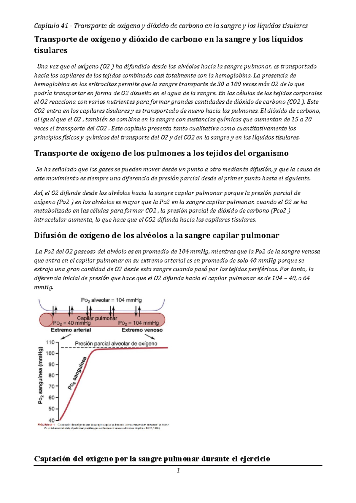 Resumen Guyton Cap 41: Fisiología del Transporte de Gases - Studocu
