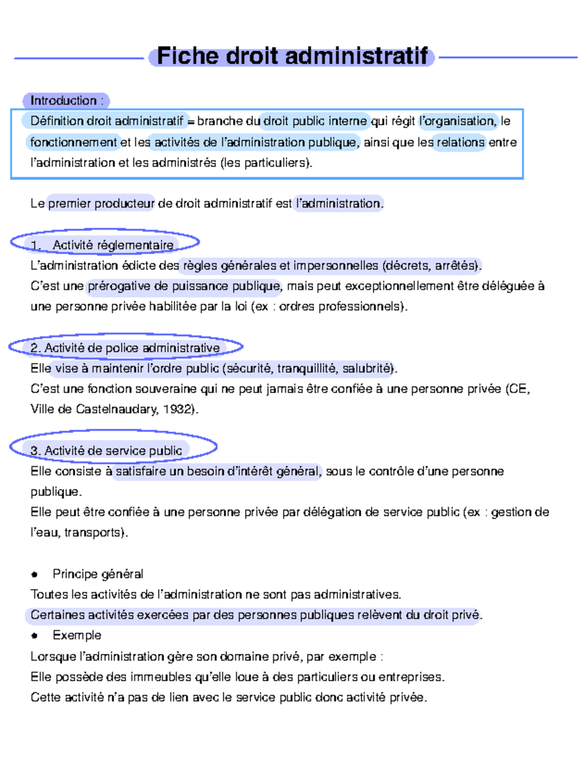 Fiche de Révision Droit Administratif - Concepts Clés et Principes ...