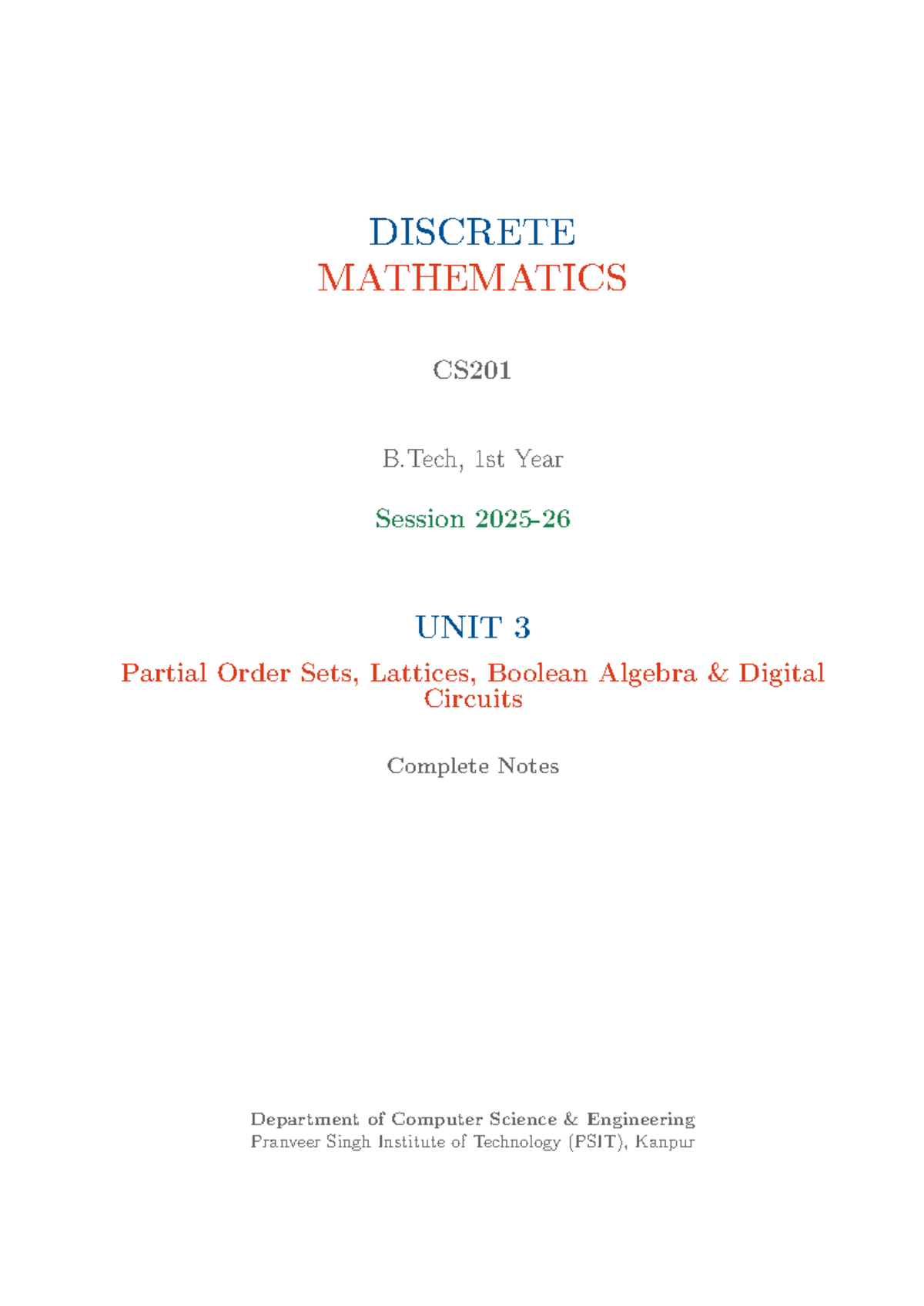 Unit 3: Partial Order Sets, Lattices, Boolean Algebra Notes CS201 - Studocu