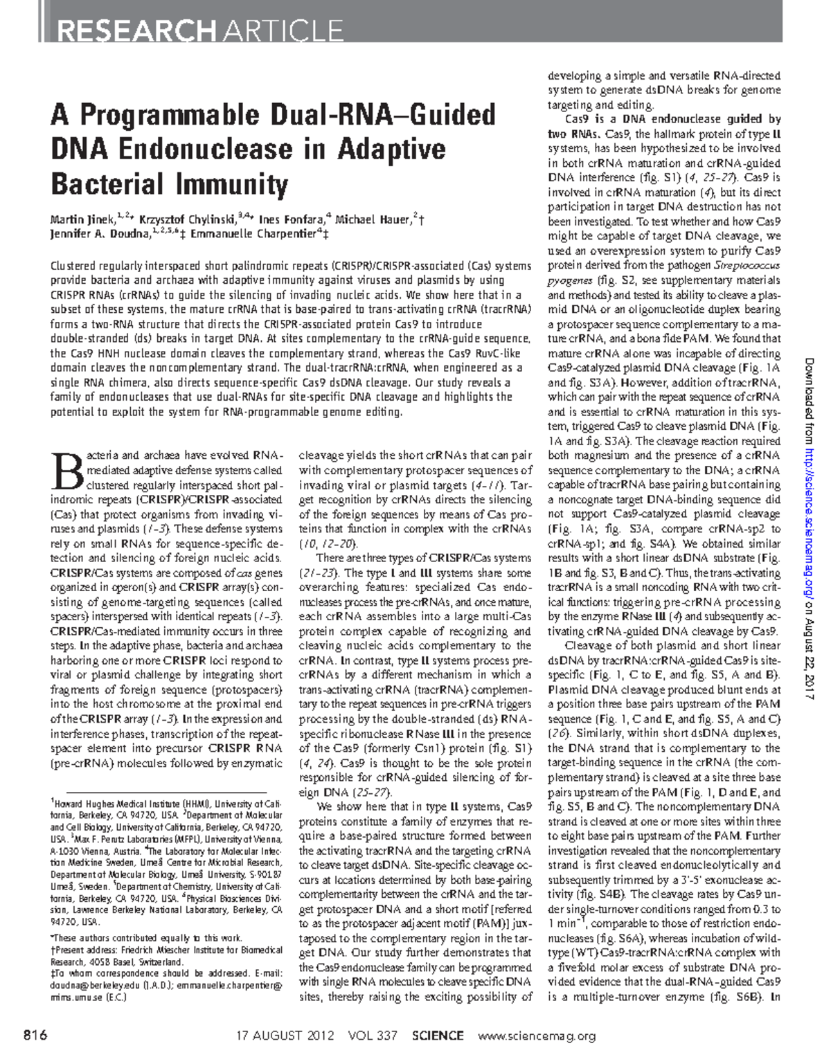 A Programmable Dual-RNA–Guided Cas9 Endonuclease for DNA Cleavage - A Programmable Dual-RNA ...
