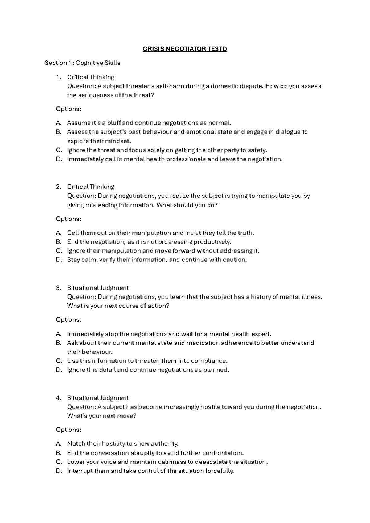 Crisis Negotiator Test: Cognitive, Communication & Interpersonal Skills ...