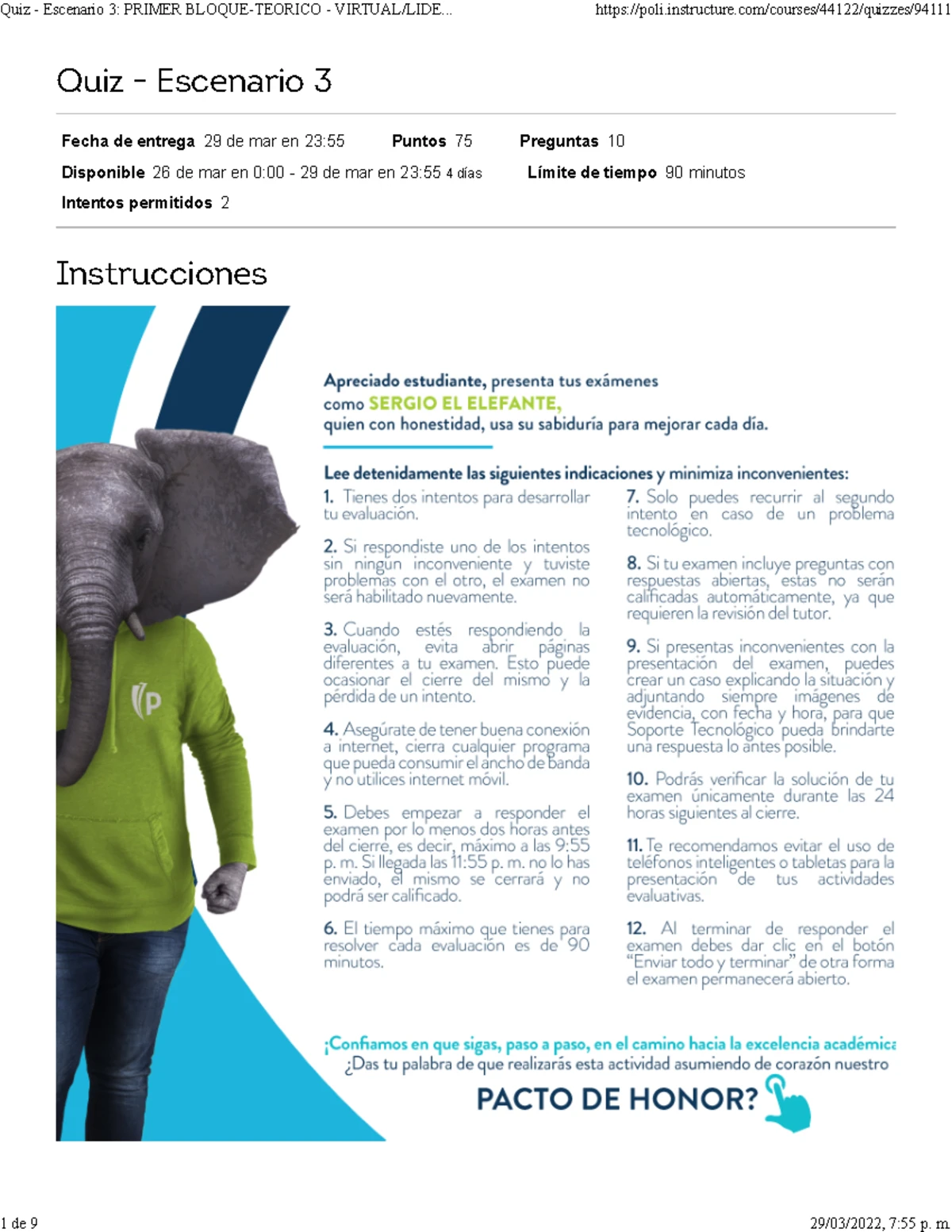 Quiz - Escenario 3 intento 2 - Quiz - Escenario 3 Fecha de entrega 12 ...