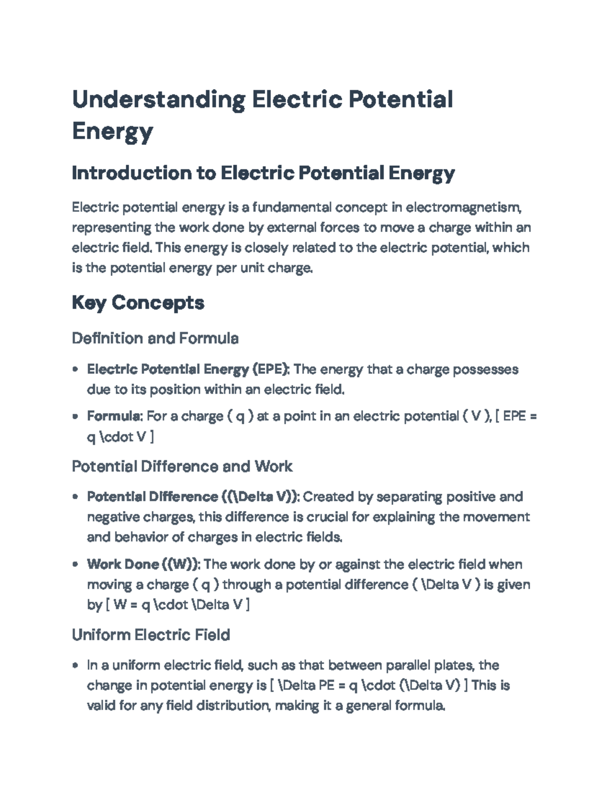 Electric Potential Energy Concepts and Applications (Physics 101 ...