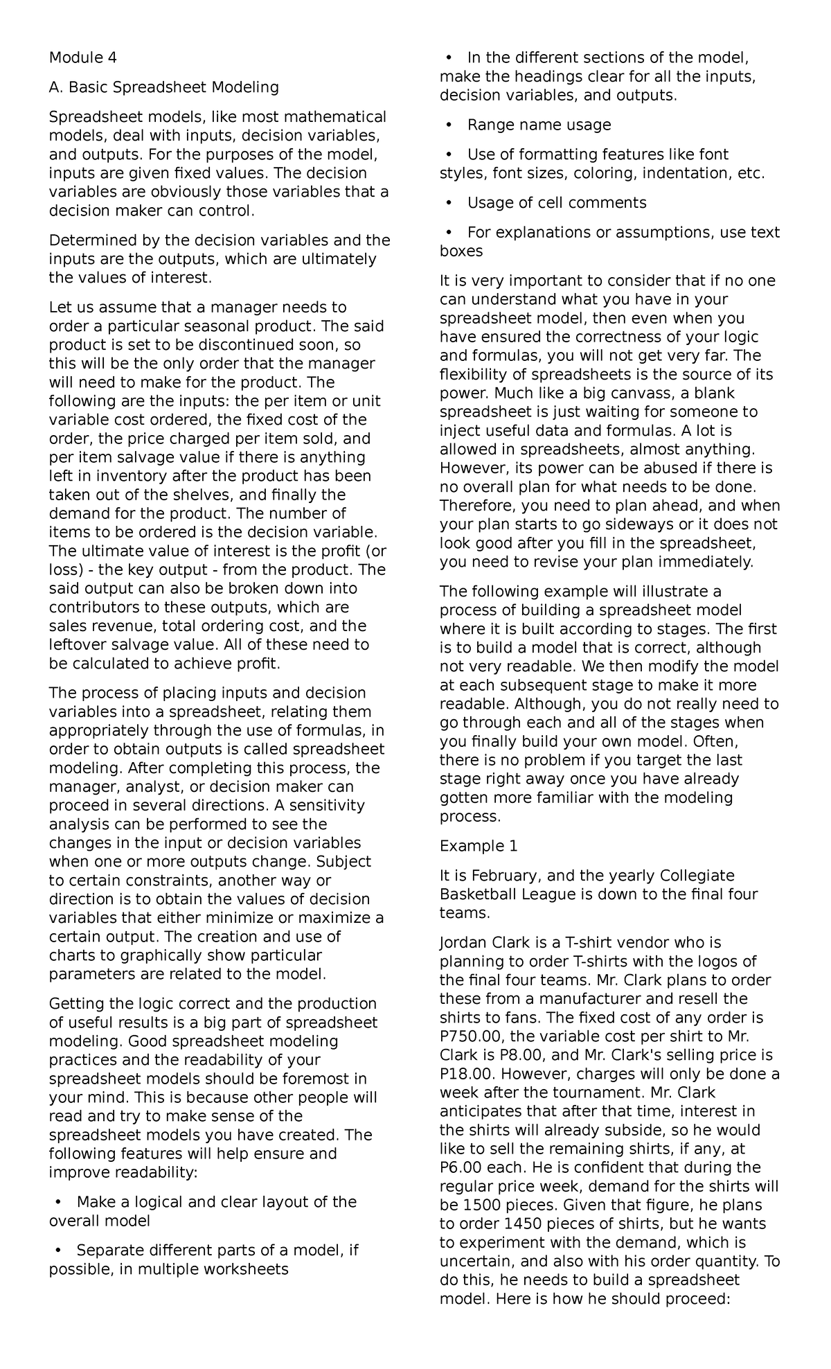 Module 4 to 6: Comprehensive Guide and Quiz on Spreadsheet Modeling ...