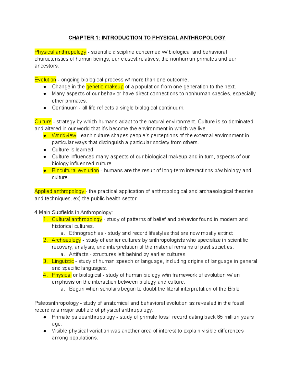 Physical Anthropology Notes - CHAPTER 1: INTRODUCTION TO PHYSICAL ...