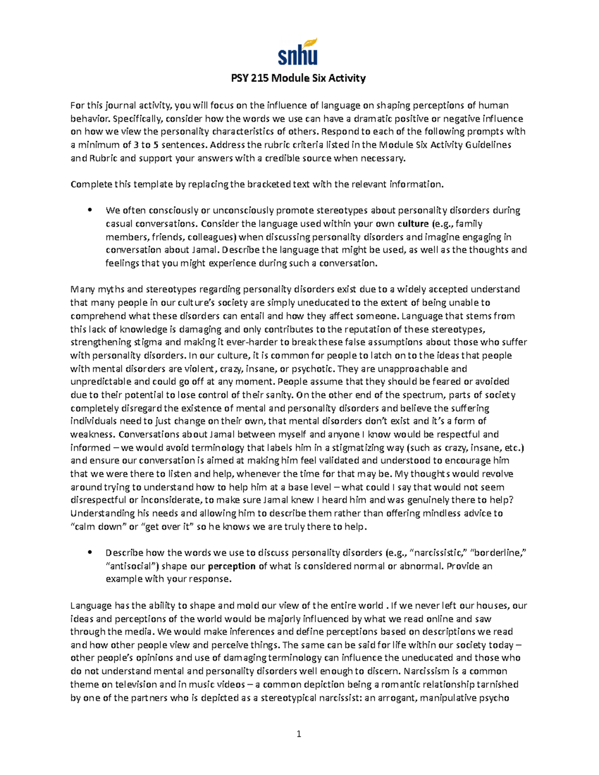 PSY 215 Module 6 Journal: Language's Impact on Perception of Disorders ...