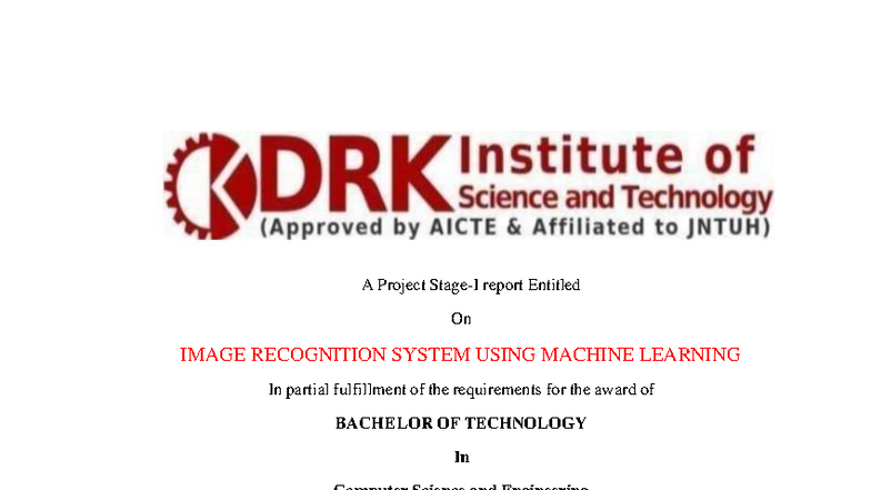 B.Tech Project Report: Image Recognition System Using ML (CSE) - Studocu