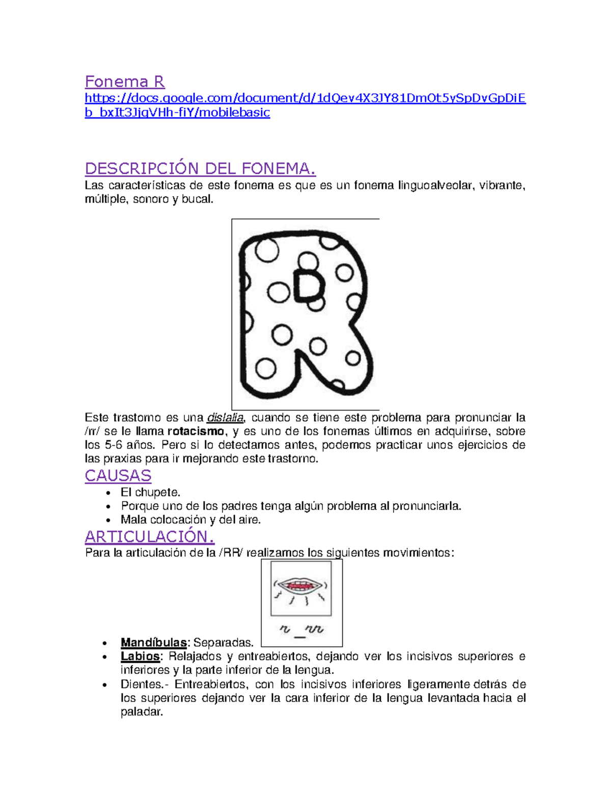 Fonema R - Ejercicios - Fonema R docs.google/document/d ...