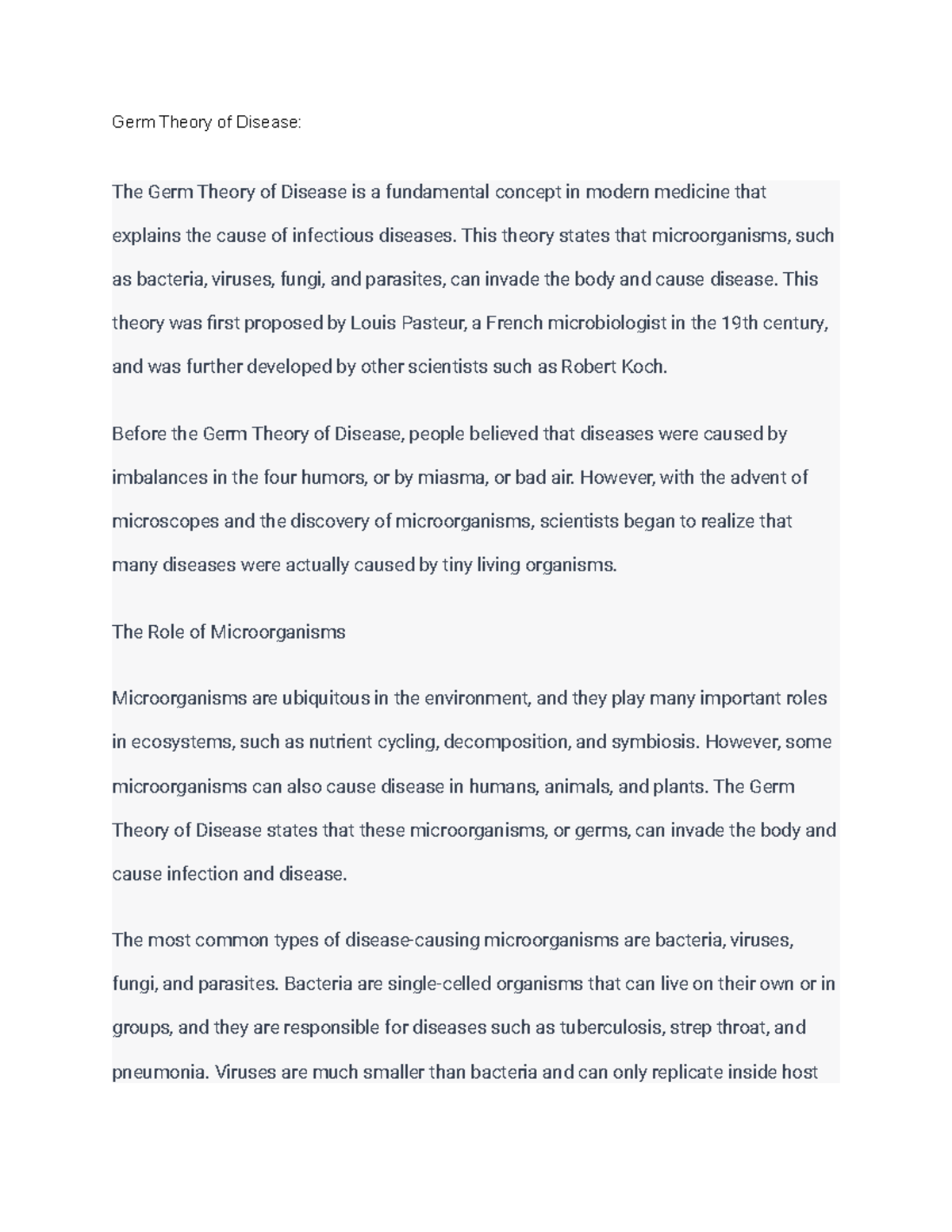 Germ Theory of Disease notes - This theory states that microorganisms ...