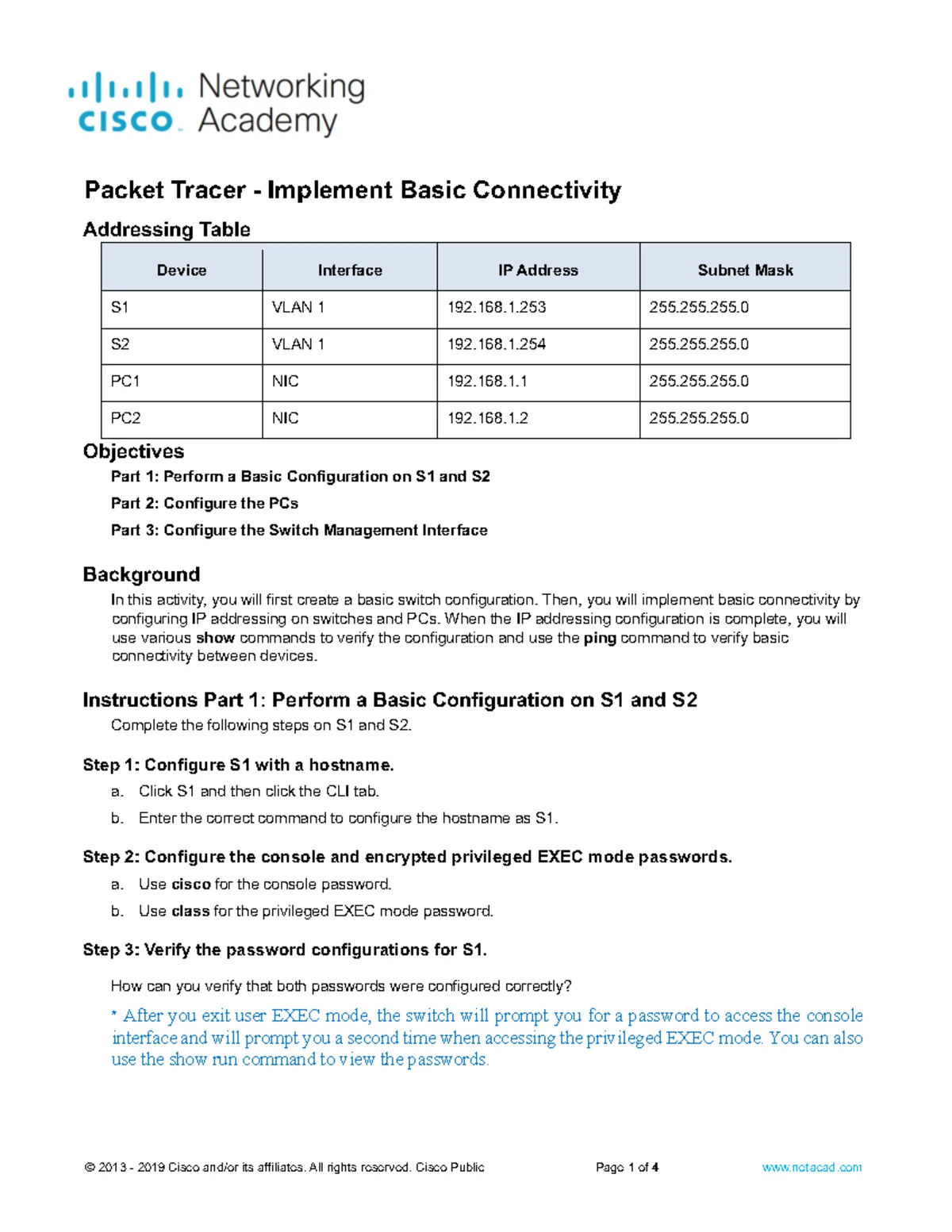 13.2.7 Packet Tracer: Using Ping & Traceroute for Network Testing - Studocu