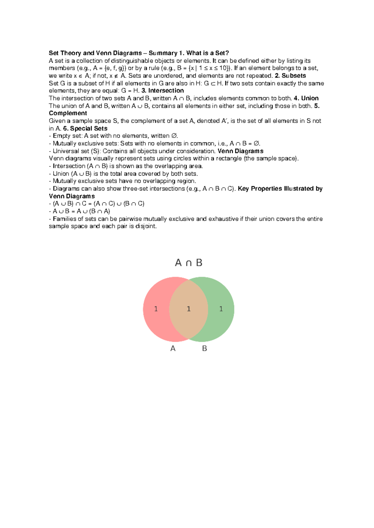 Set Theory and Venn Diagrams Summary: Key Concepts and Properties - Studocu