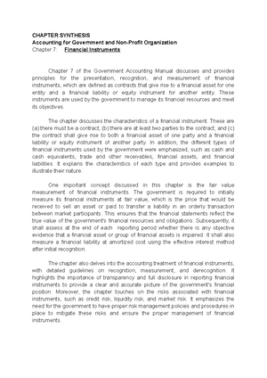 Chapter 5 Synthesis - CHAPTER SYNTHESIS Accounting for Government and ...