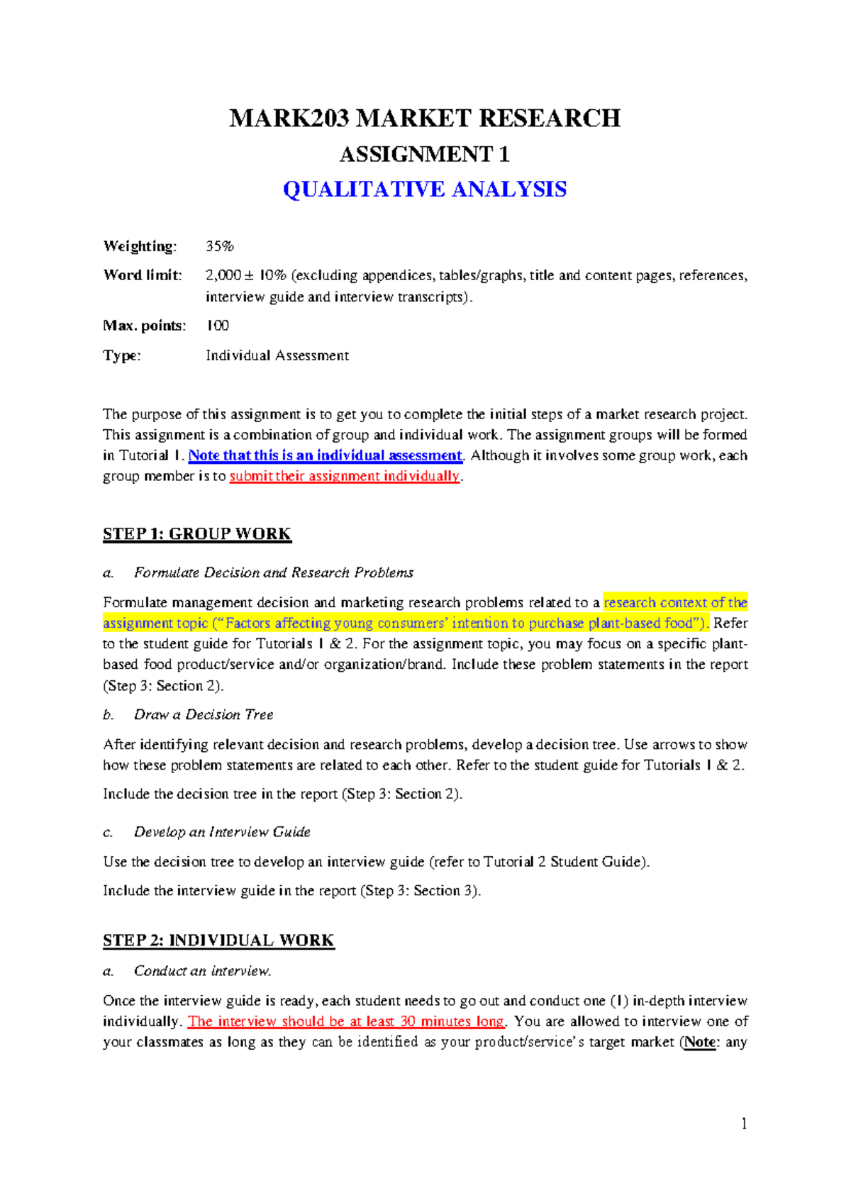 MARK203 T1 2025 Qualitative Analysis Assignment 1 Guidelines - Studocu