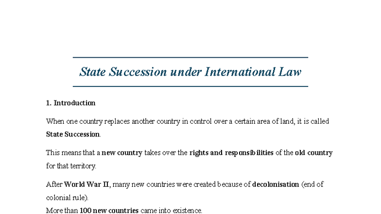 State Succession under International Law: Key Concepts and Guidelines ...
