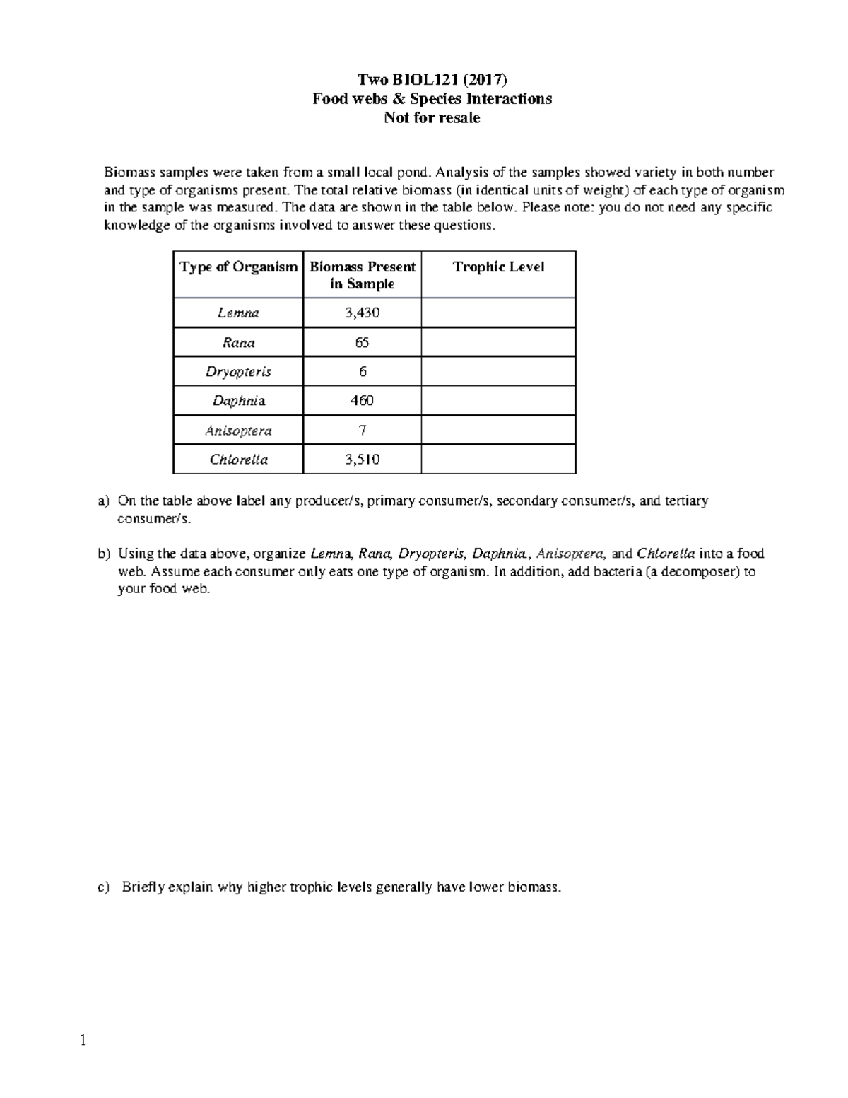 BIOL121 Final Exam: Food Webs & Species Interactions Analysis - Studocu