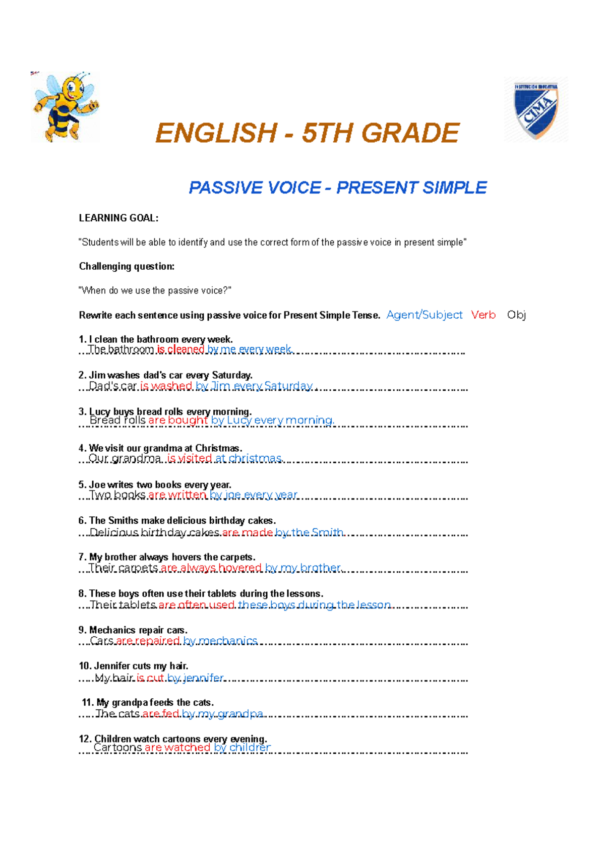 ENGLISH 5TH GRADE PASSIVE VOICE PRESENT SIMPLE EXERCISES - Studocu