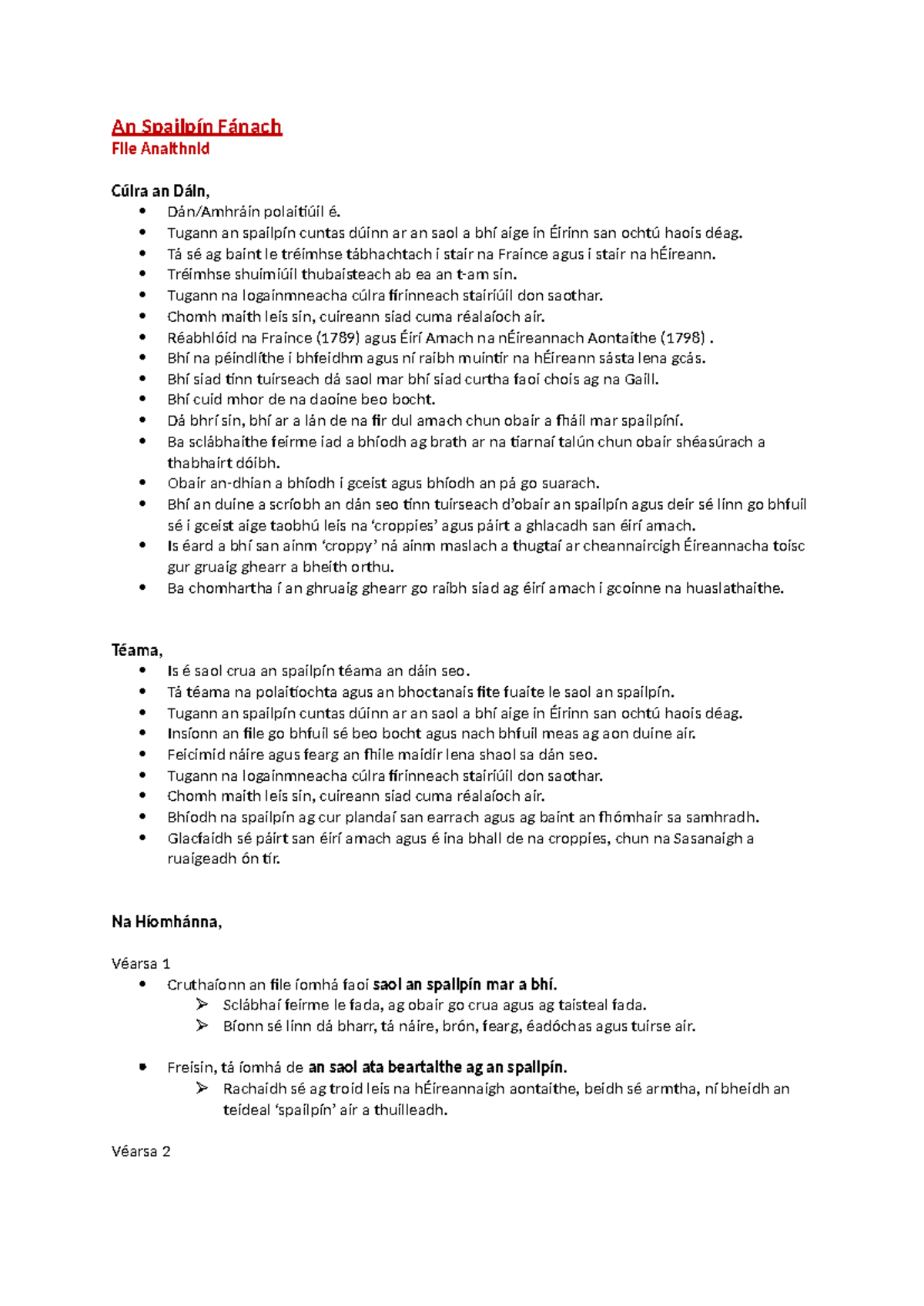 H1 Notes on An Spailpín Fánach: Themes and Imagery Analysis - Studocu