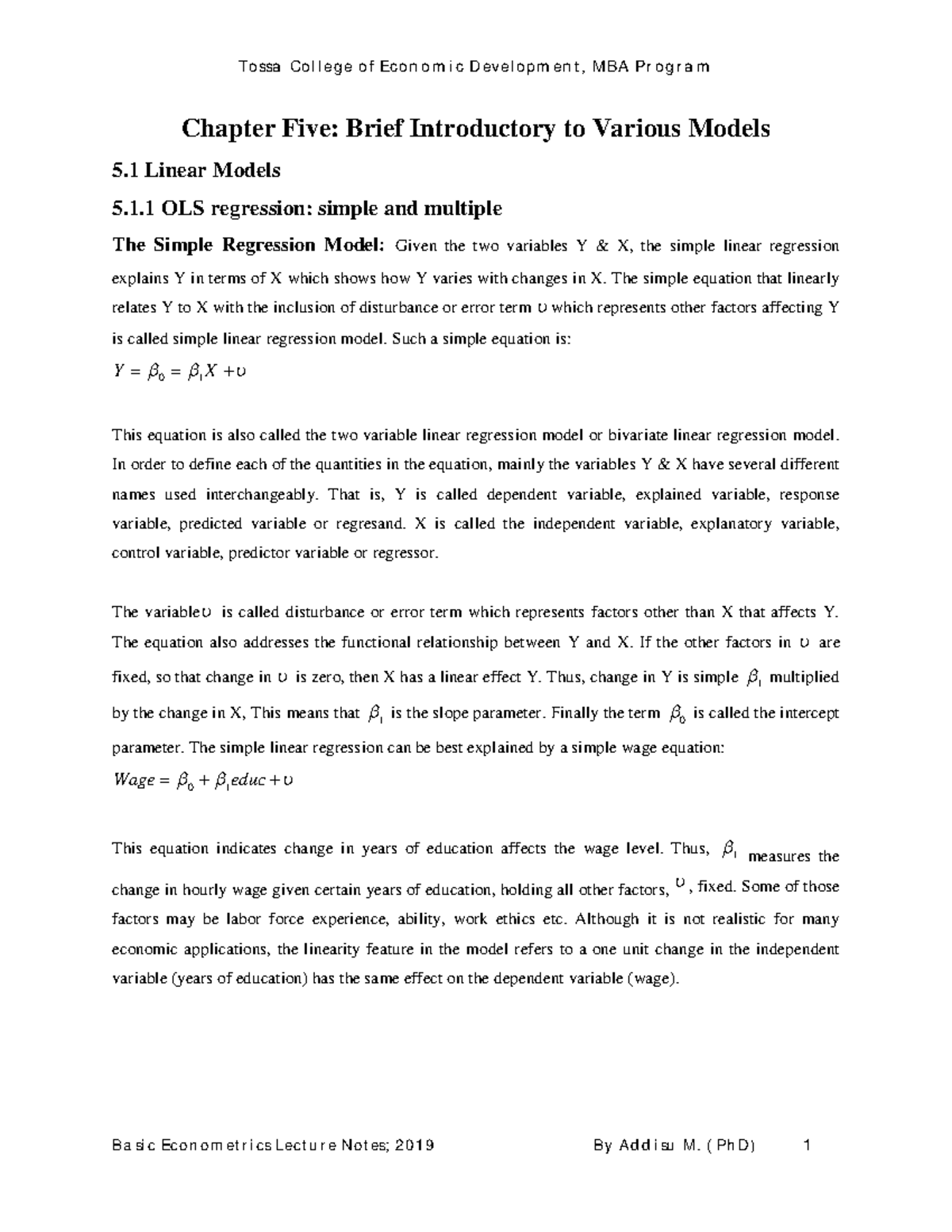 MBA Program: Chapter 5 - Econometrics Models Overview - Studocu
