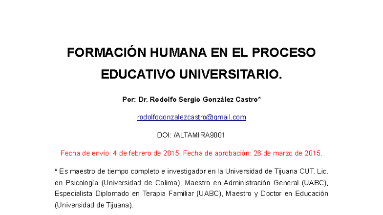 FORMACIÓN HUMANA EN LA EDUCACIÓN UNIVERSITARIA: REFLEXIONES Y ANÁLISIS ...
