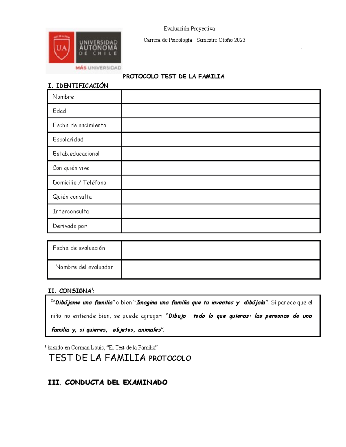 Protocolo del Test de la Familia - Evaluación Proyectiva - Psicol ...