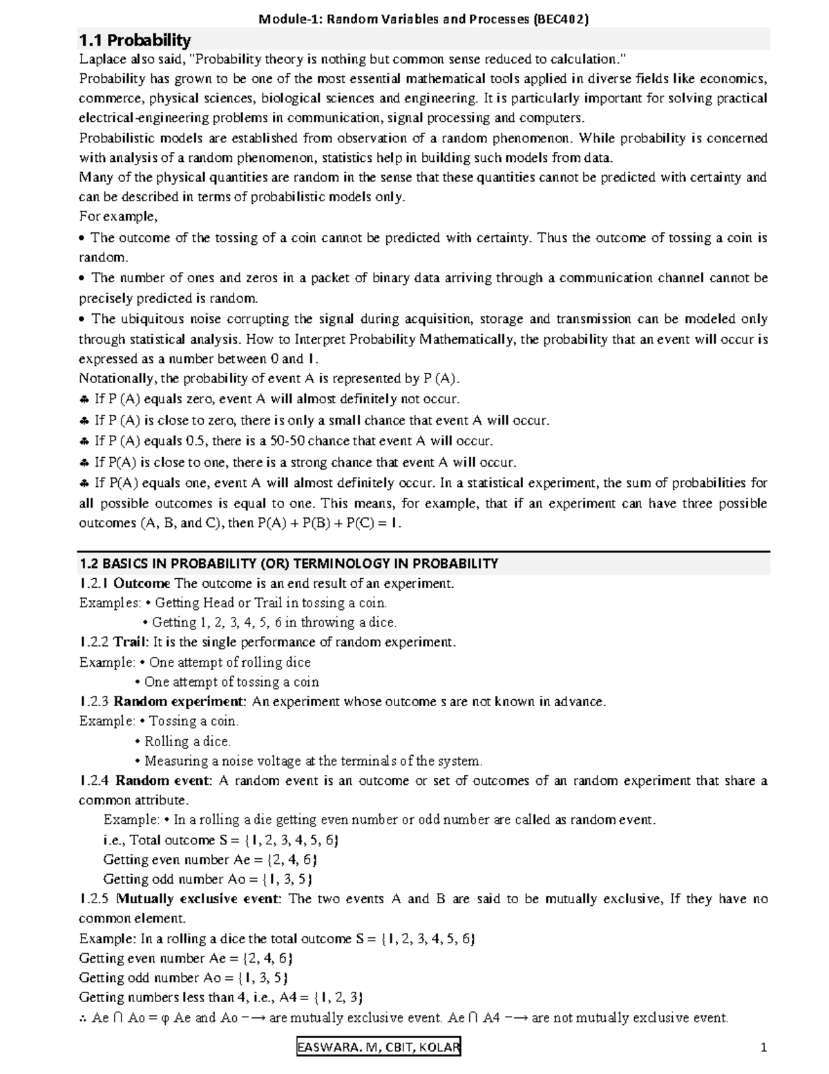 Random Variables and Processes Overview (BEC402) - Studocu