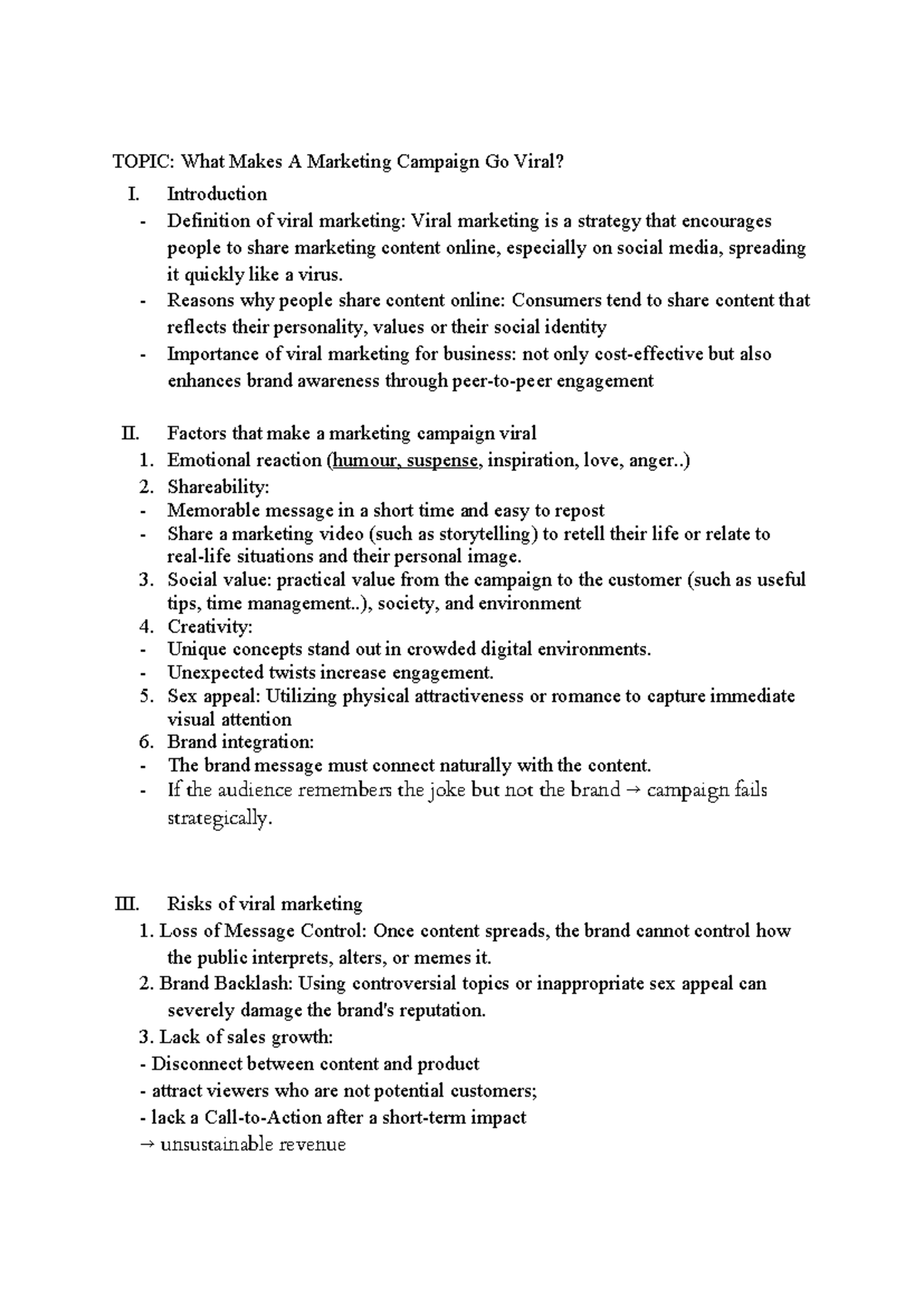 TATM 2.3: Factors for a Viral Marketing Campaign - Studocu