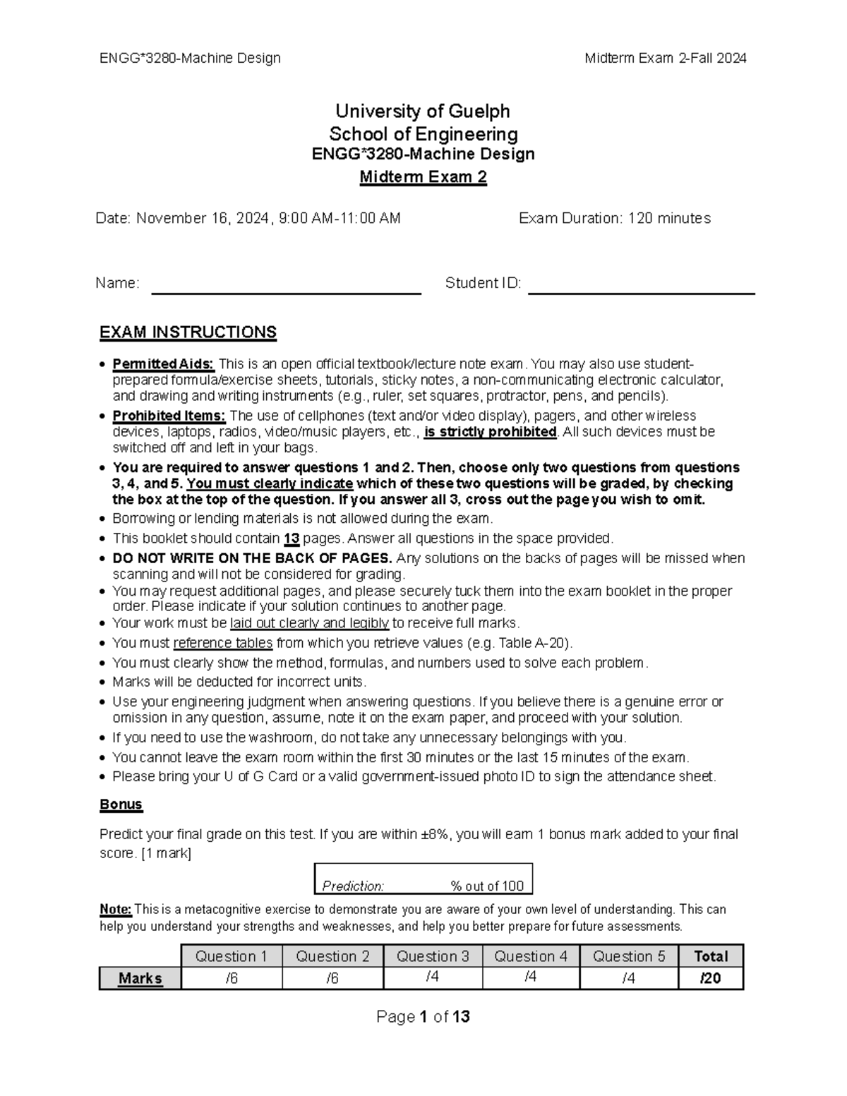 ENGG3280 Design Midterm Exam 2 - November 2024 Guide - Studocu