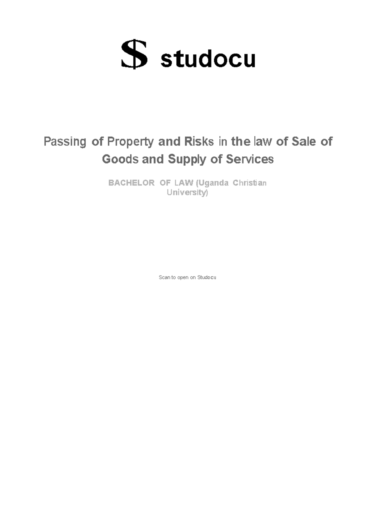 Passing of Property and Risks in Sale of Goods: BACHELOR OF LAW ...