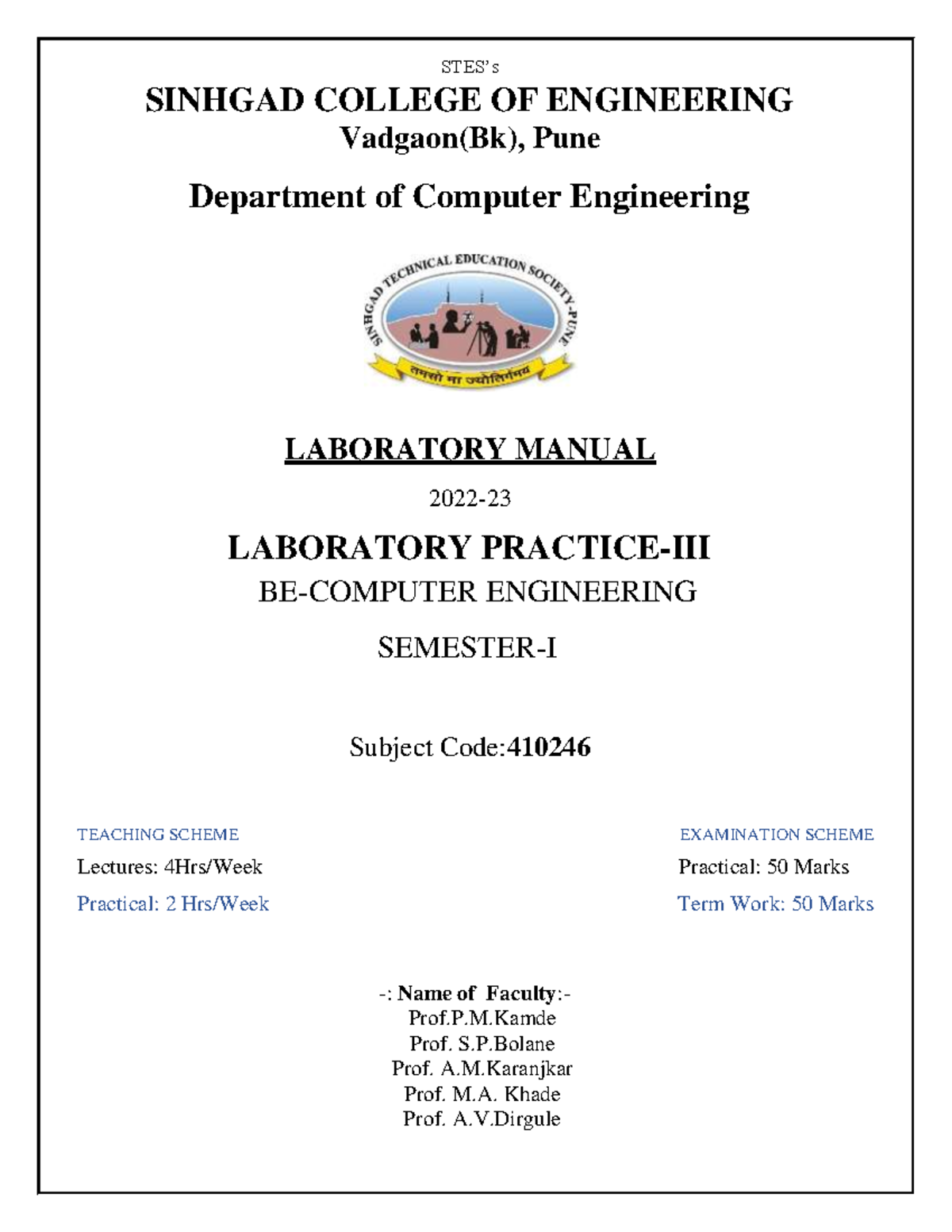 BE-LP-III Laboratory Manual: Theory and Code Implementation Guide - Studocu