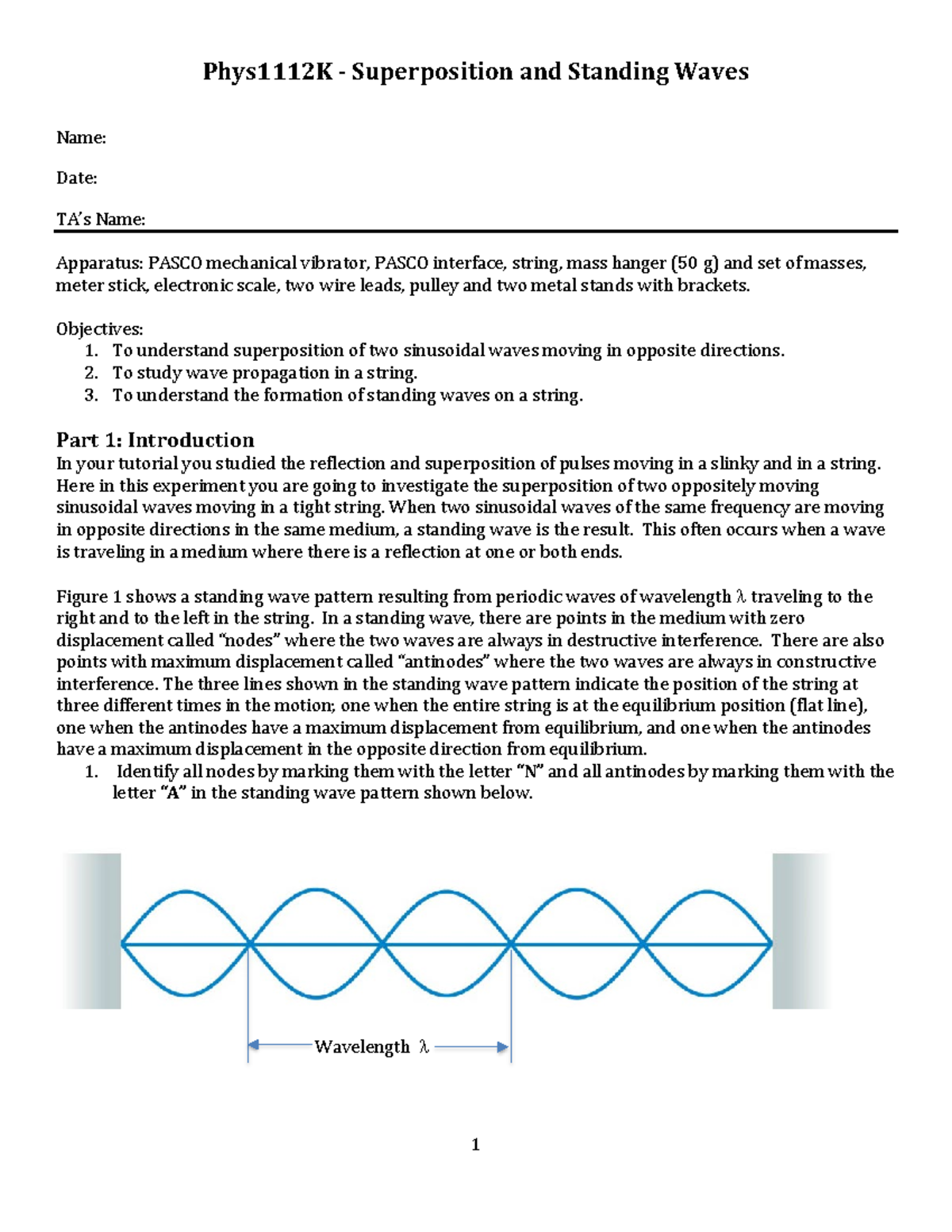 Phys1112 - Superposition and standing waves - Phys1112K - Superposition and Standing Waves Name ...