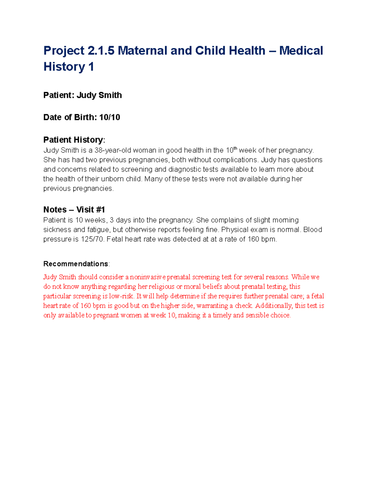 Project 2.1.5 Case Study: Maternal & Child Health - Judy Smith - Studocu