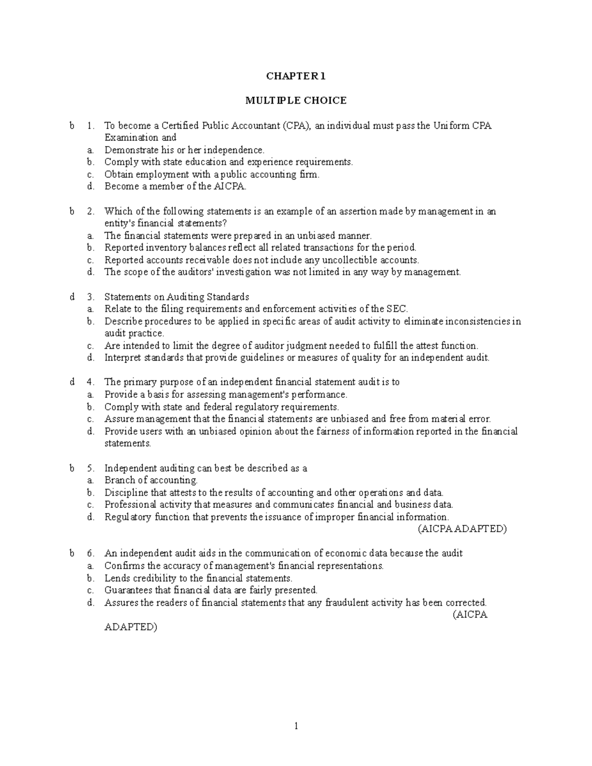 Audit Test Bank Questions and Answers for CPA Review - Studocu