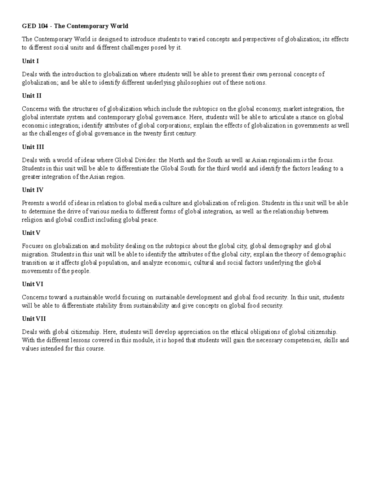 GED 104 - Chapter 1 Summary: Understanding Globalization Concepts - Studocu
