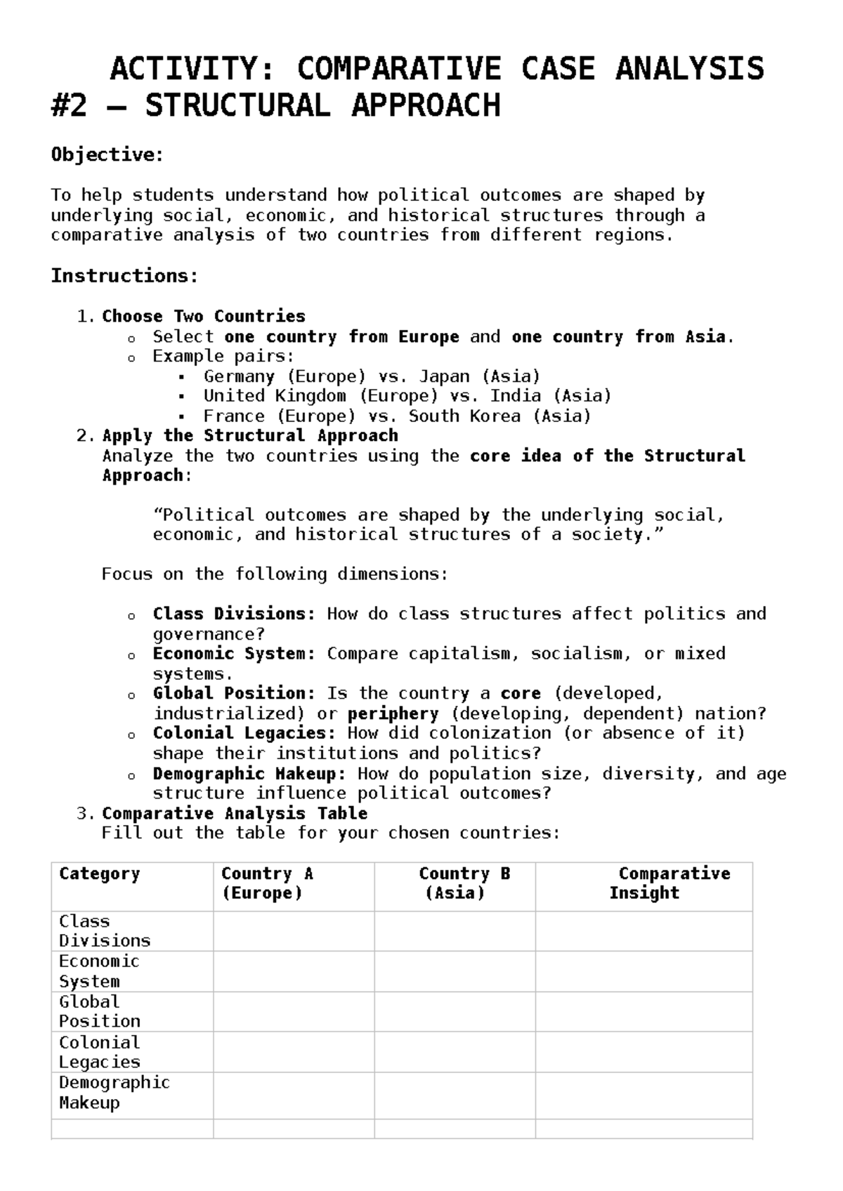ACTIVITY: Comparative Case Analysis 2 - Structural Approach - Studocu