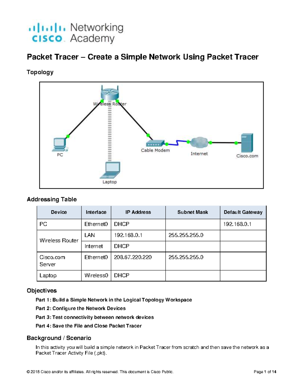 1.1.2.5 Packet Tracer - Building and Configuring a Simple Network - Studocu