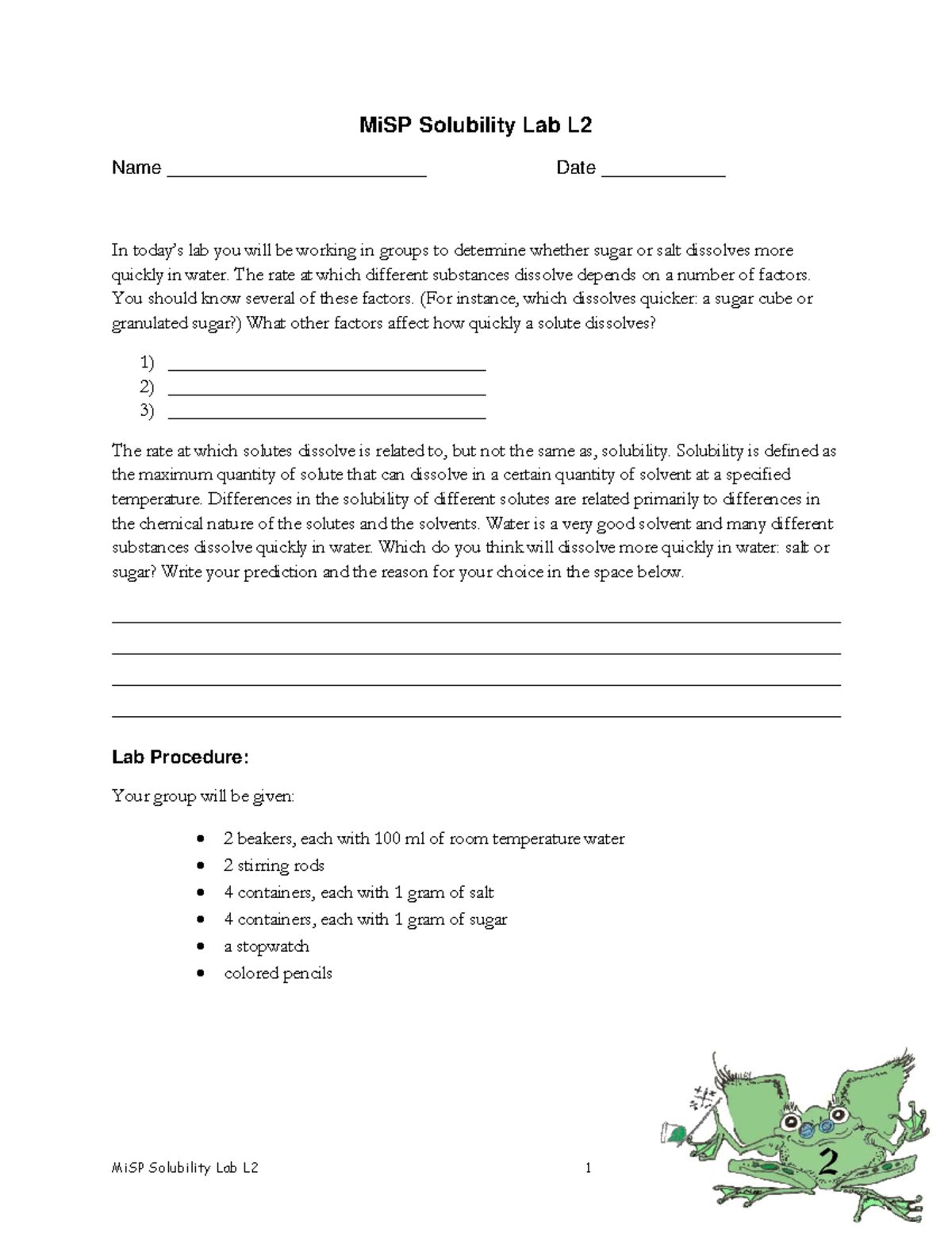 MiSP Lesson on Solubility Lab L2 W3: Sugar vs. Salt Dissolution - Studocu