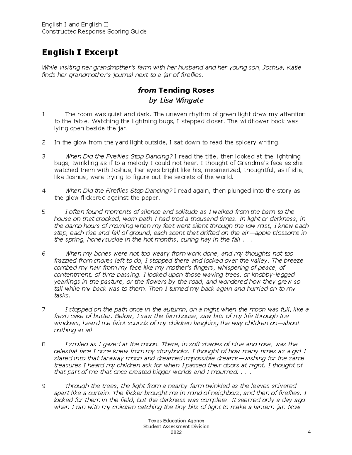 English I & II: Tending Roses Passage Analysis and Guide - Studocu